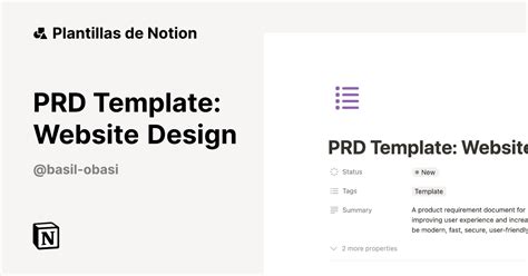 PRD Template Website Design Plantilla De Notion