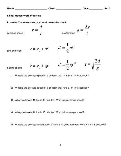 Linear Motion Word Problems Sctritonscience