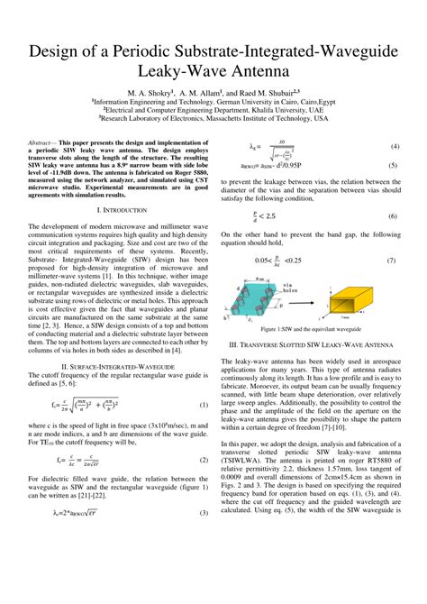 Pdf Design Of A Periodic Substrate Integrated Waveguide Leaky Wave