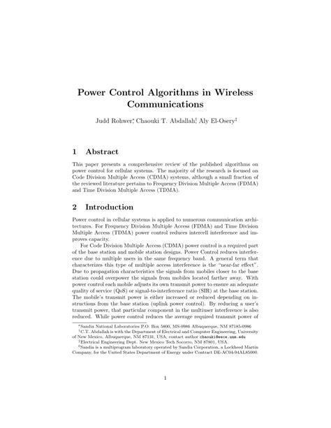 Pdf Power Control Algorithms In Wireless Communications