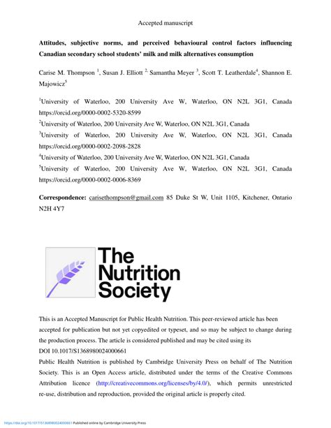 Pdf Attitudes Subjective Norms And Perceived Behavioural Control