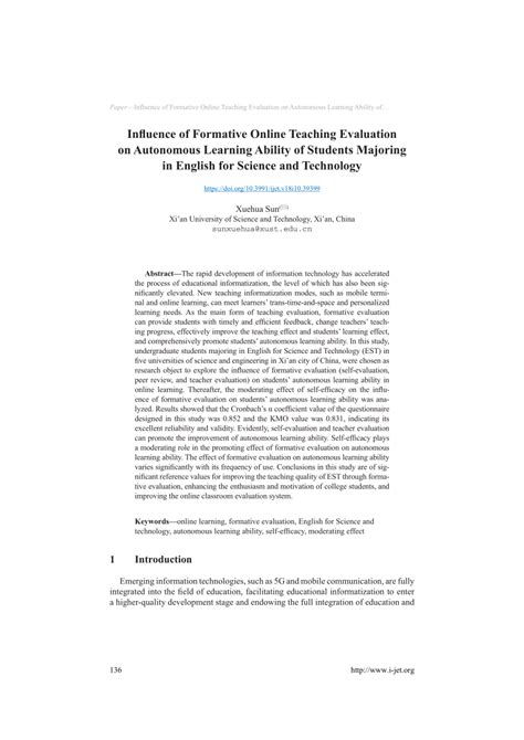 Pdf Influence Of Formative Online Teaching Evaluation On Autonomous