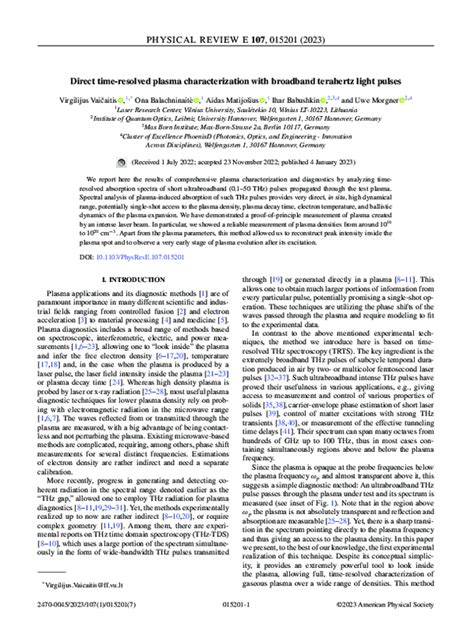 Pdf Direct Time Resolved Plasma Characterization With Broadband