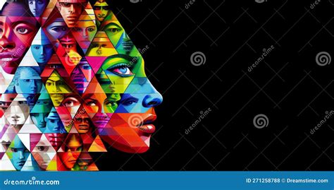 Different Abstract Faces Ethnic Diversity Of Nationalities Ai Generative Stock Illustration