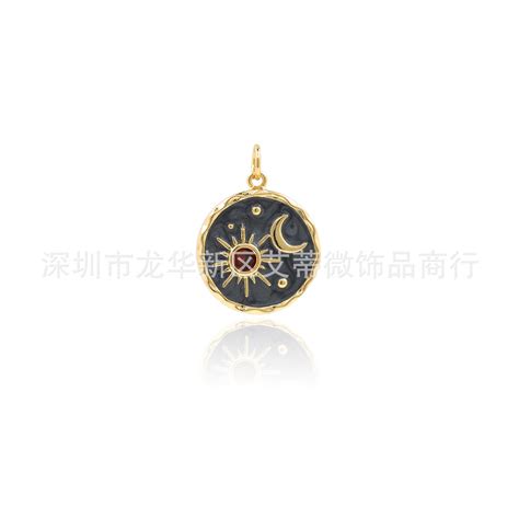 18K铜镀金微镶锆石滴油月亮吊坠太阳挂件DIY珠宝手链项链制作配件 阿里巴巴