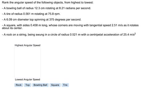 Solved Rank The Angular Speed Of The Following Objects From