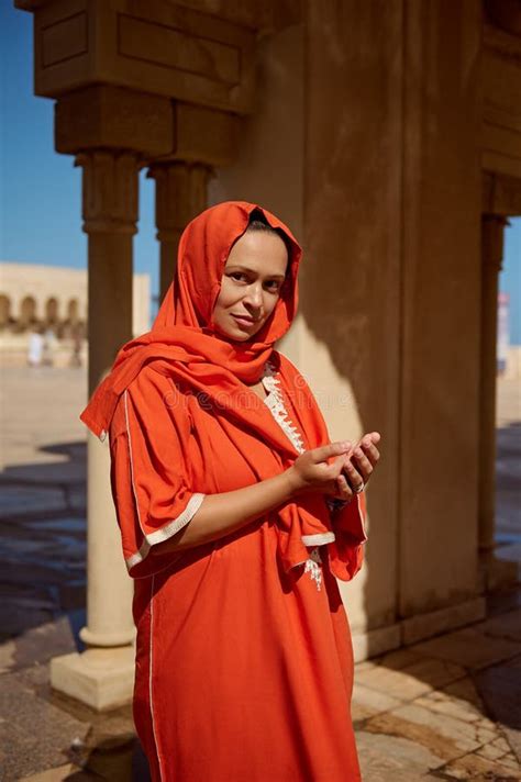 Beautiful Middle Eastern Muslim Woman With Head Covered In Hijab And