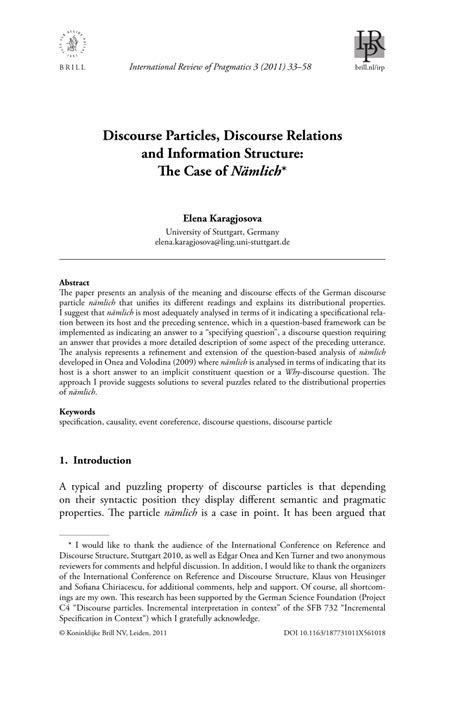 PDF Discourse Particles Discourse Relations and Information Structure The Case of Nämlich