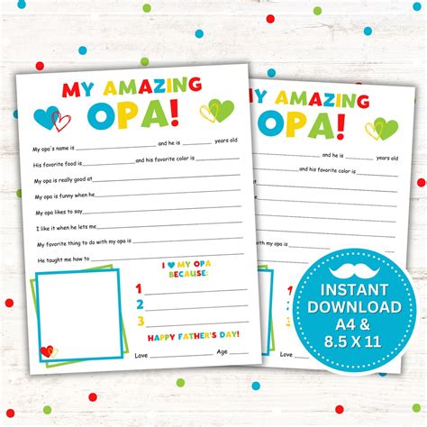 My Amazing Opa Printable Fathers Day T Birthday T