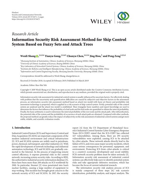 Pdf Information Security Risk Assessment Method For Ship Control System Based On Fuzzy Sets