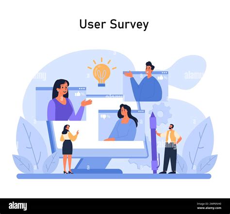 User Survey Illustration Team Engages In Gathering Feedback With Digital Tools Highlighting