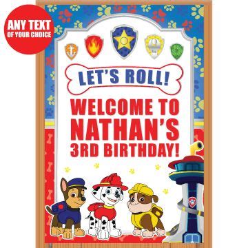 Paw Patrol Personalized Giant Vinyl Keepsake Door Sign Party Supplies