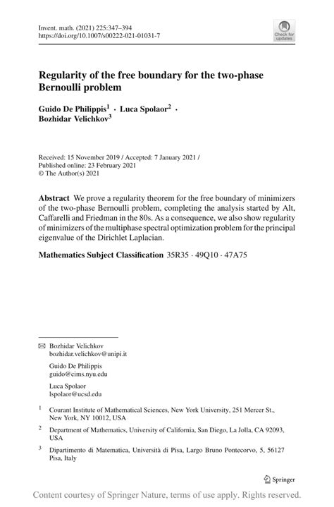 Pdf Regularity Of The Free Boundary For The Two Phase Bernoulli Problem