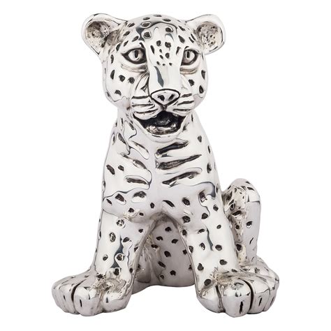 Sitting Silver Leopard Cub Statue Dargenta Unique Ts Home Decor