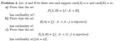 solved let a and b be finite sets and suppose card a n