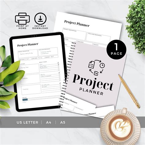 Project Plan Tracker Template Printable Planner Insert Task Management Goal And Action