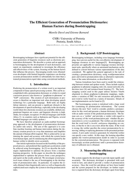 Pdf The Efficient Generation Of Pronunciation Dictionaries Human Factors During Bootstrapping