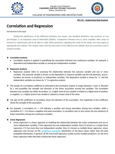 Correlation And Regression Pdf Linear Regression Dependent And