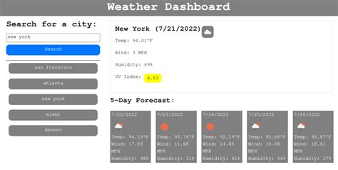 Github Brian Gee Weather Dashboard Weather Dashboard That You Can Use To Lookup A City And
