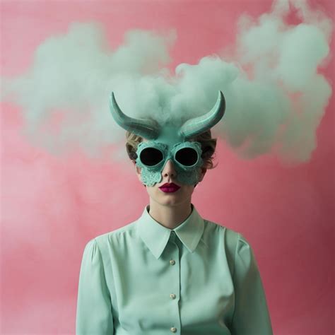 There Is A Woman Wearing A Horned Mask And A Cloud Generative Ai Premium Ai Generated Image