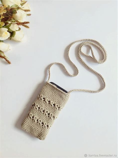 Чехол сумка вязаная для телефона с длинным ремешком купить в интернет магазине Ярмарка Мастеров