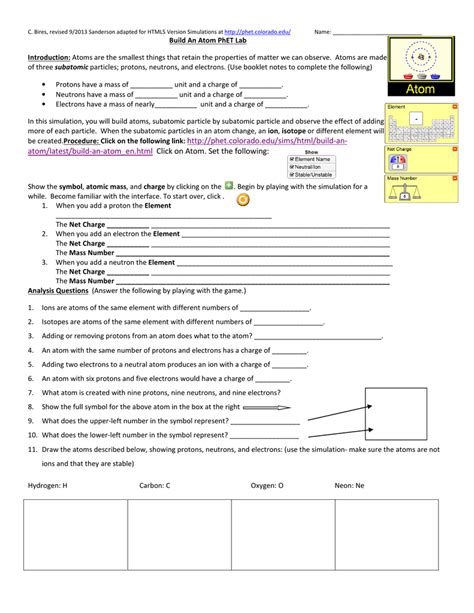 build an atom simulation worksheet answers — db