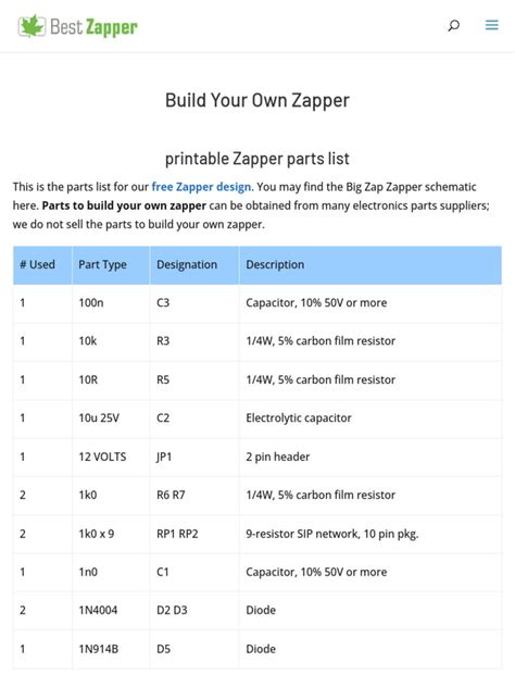 Parts List To Build Your Own Zapper Best Zapper Pdf Electrical