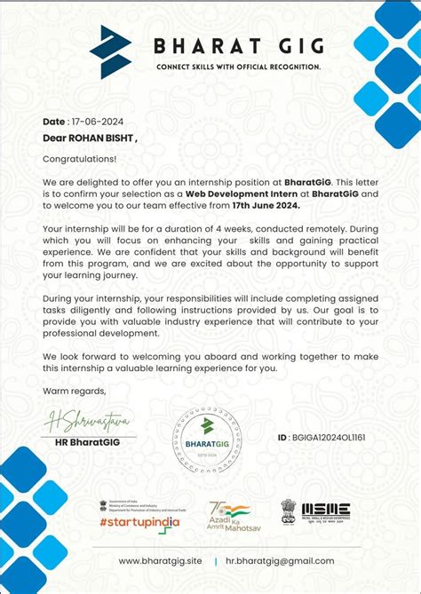 Rohan Bisht On Linkedin Internship Bharatgig Professionalgrowth