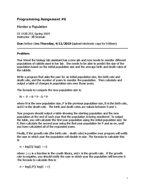 Assignment 6 Cs 1428 Programming Assignment Monitor A Population Cs