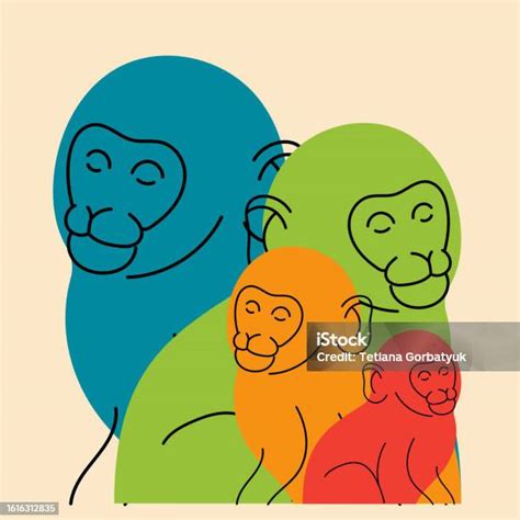 무지개 원숭이 아바타 배지 포스터 로고 템플릿 인쇄 평면 만화 스타일의 벡터 그림 귀여운에 대한 스톡 벡터 아트 및 기타 이미지 Istock