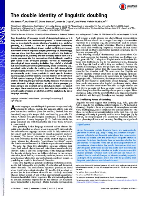 Pdf The Double Identity Of Linguistic Doubling Outi Bat El