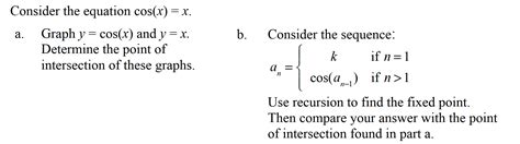 Solved Consider The Equation Cos X X A Graph Y Cos X And