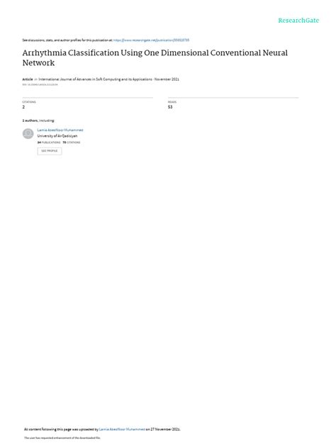 Arrhythmia Classification Using One Dimensional Conventional Neural Network Pdf Heart Rate