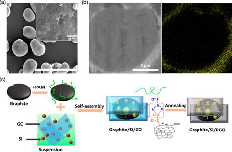 a the sem image of the si c graphite composite and b the energy