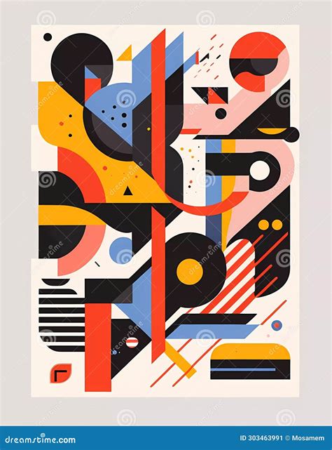Vector Canvas Poster With Abstract Geometric Pattern Shapes In Colorful Wallpaper Retro Design