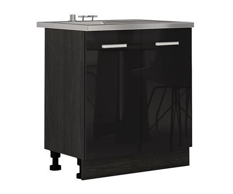 Кухненски шкаф за мивка 80 Mdf Черно гланц Дъб карбон Елинор B3 Мебели Венус