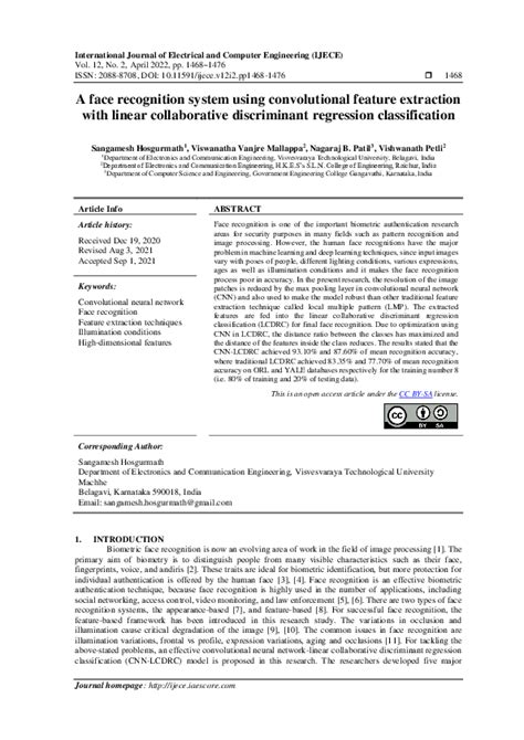 Pdf A Face Recognition System Using Convolutional Feature Extraction With Linear Collaborative