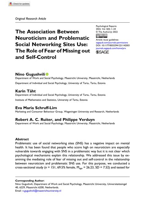 Pdf The Association Between Neuroticism And Problematic Social Networking Sites Use The Role