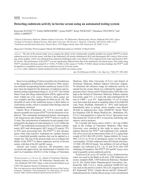 Pdf Detecting Endotoxin Activity In Bovine Serum Using An Automated