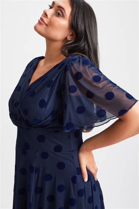Buy Scarlett And Jo Blue Victoria Flock Spot Angel Sleeve Mesh Midi Long