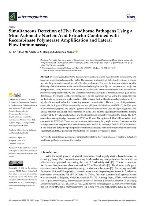 Pdf Simultaneous Detection Of Five Foodborne Pathogens Using A Mini Automatic Nucleic Acid