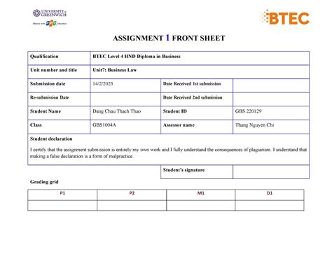 1 736 frontsheet 1 assignment 1 01319 assignment 1 front sheet qualification btec level 4