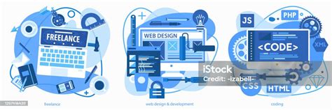 Ilustración De Banners De Conceptos De Codificación Programación Scripting Y Desarrollo Y Más