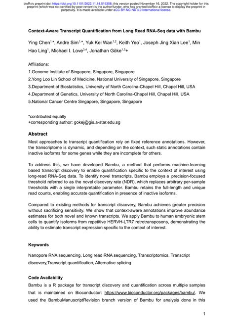 Pdf Context Aware Transcript Quantification From Long Read Rna Seq Data With Bambu