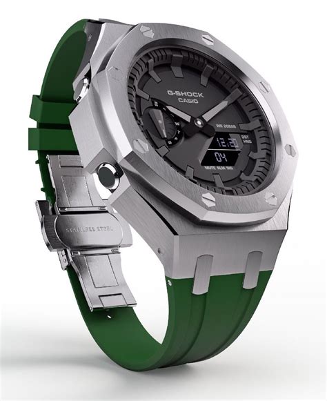 Casioak Mod Custom Watch Casio G Shock Ga 2100 Silver Case Green Strap Ga2100