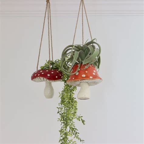 Toadstool Ceramic Hanging Mushroom Planters Set Of 2 Planters