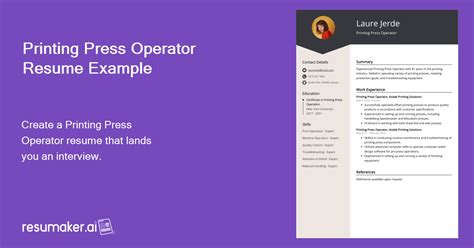 Printing Press Operator Resume Examples Template And 20 Tips