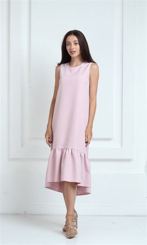 Сукня довга кольору пудра з воланами купити у Києві Cape Ua