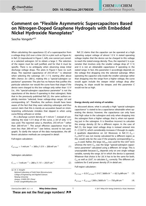 Pdf Comment On Flexible Asymmetric Supercapacitors Based On Nitrogen Doped Graphene Hydrogels