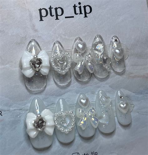 신상할인 리본진주하트 수제네일팁 에이블리